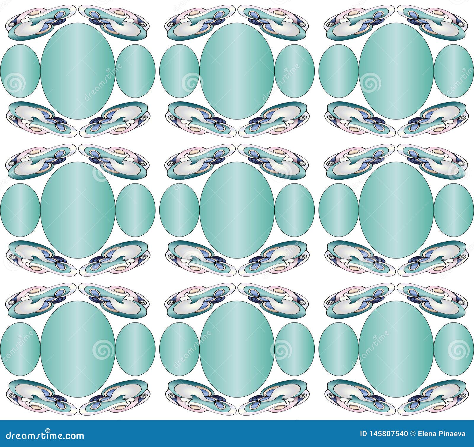 Pattern of Turquoise Ovals and Fantasy Elements Stock Vector ...