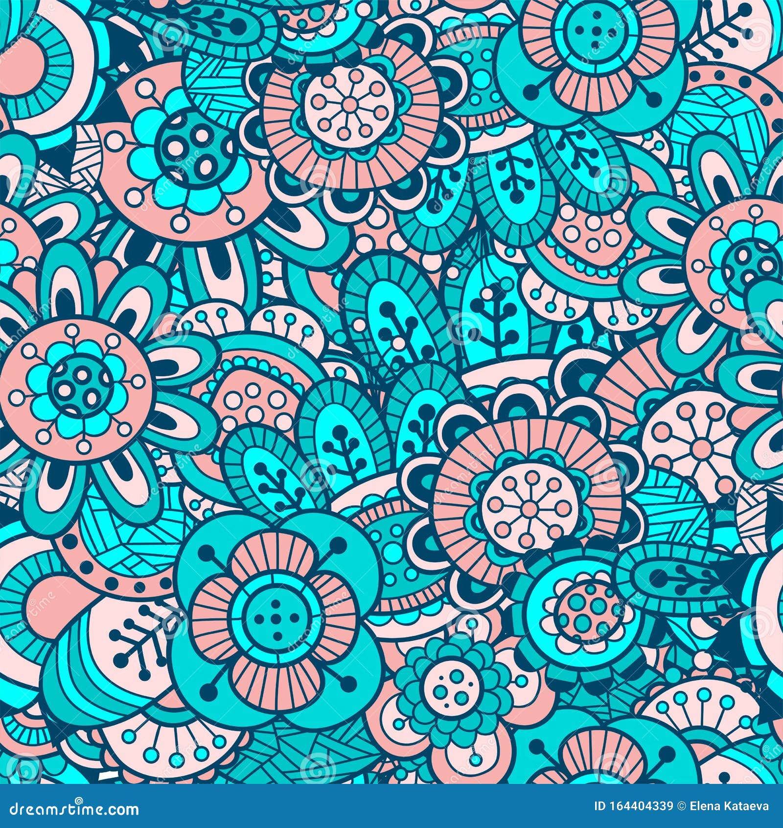 Pattern of Turquoise and Pink Simple Flowers Stock Illustration ...