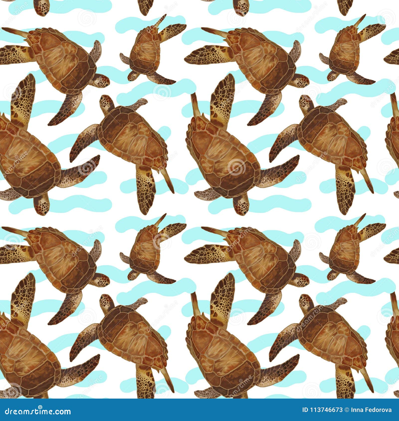 Pattern With Turtles On A White-blue Background. Picture Image: 113746673