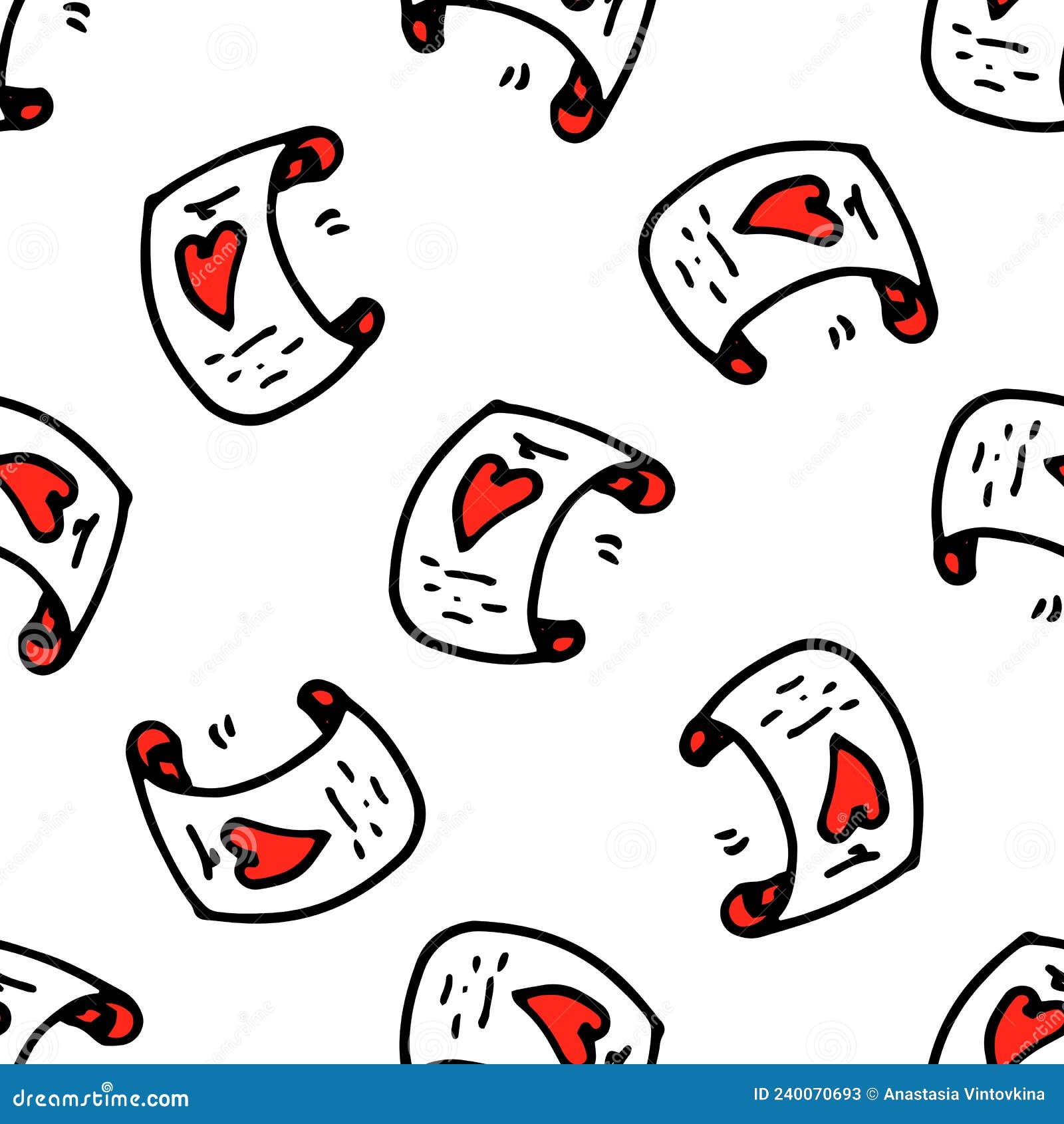 A Pattern of an Unfolded Scroll with a Red Heart. a Seamless Pattern ...