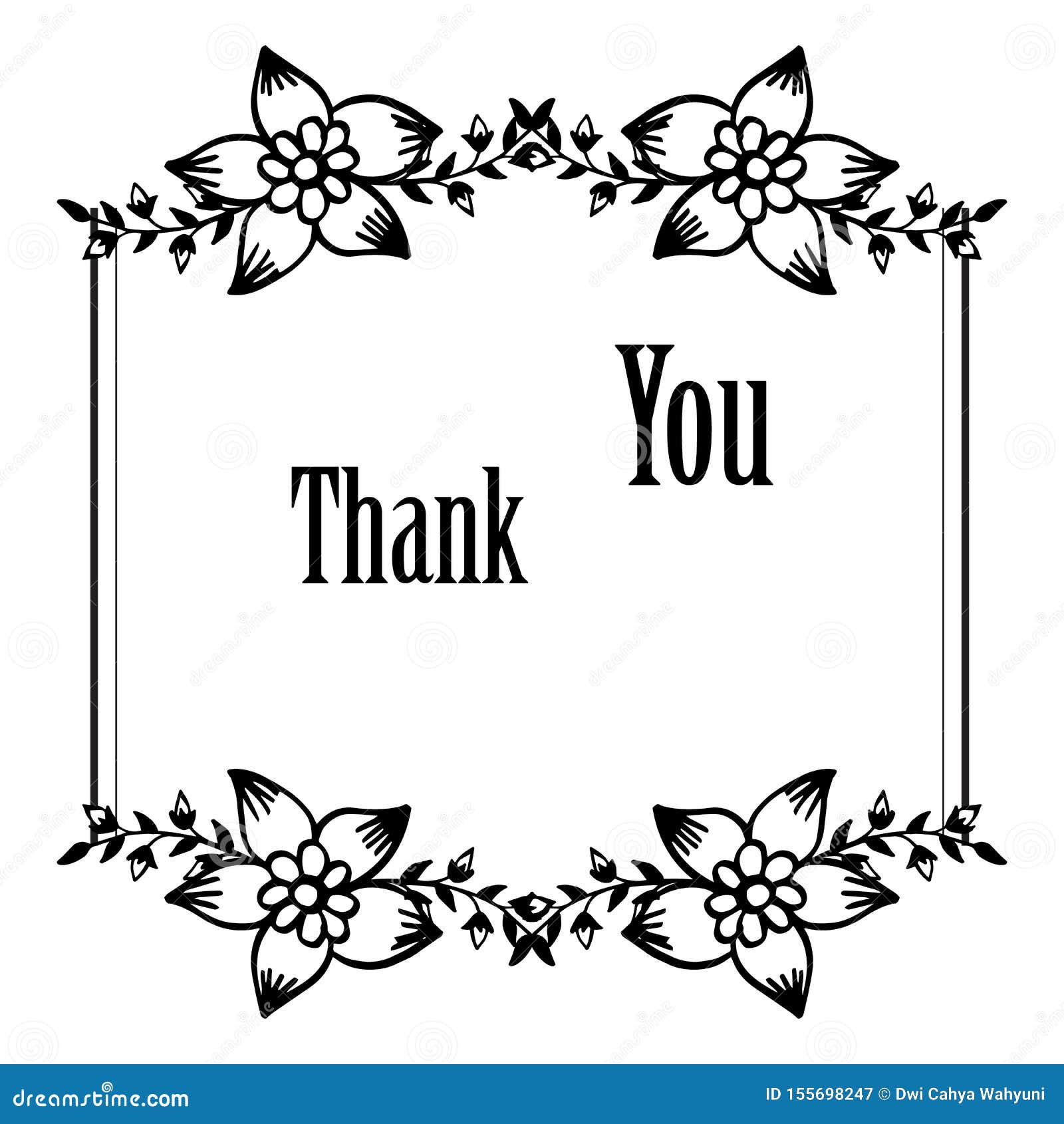 Pattern Unique of Card Thank You, with Vintage Floral Frame. Vector ...