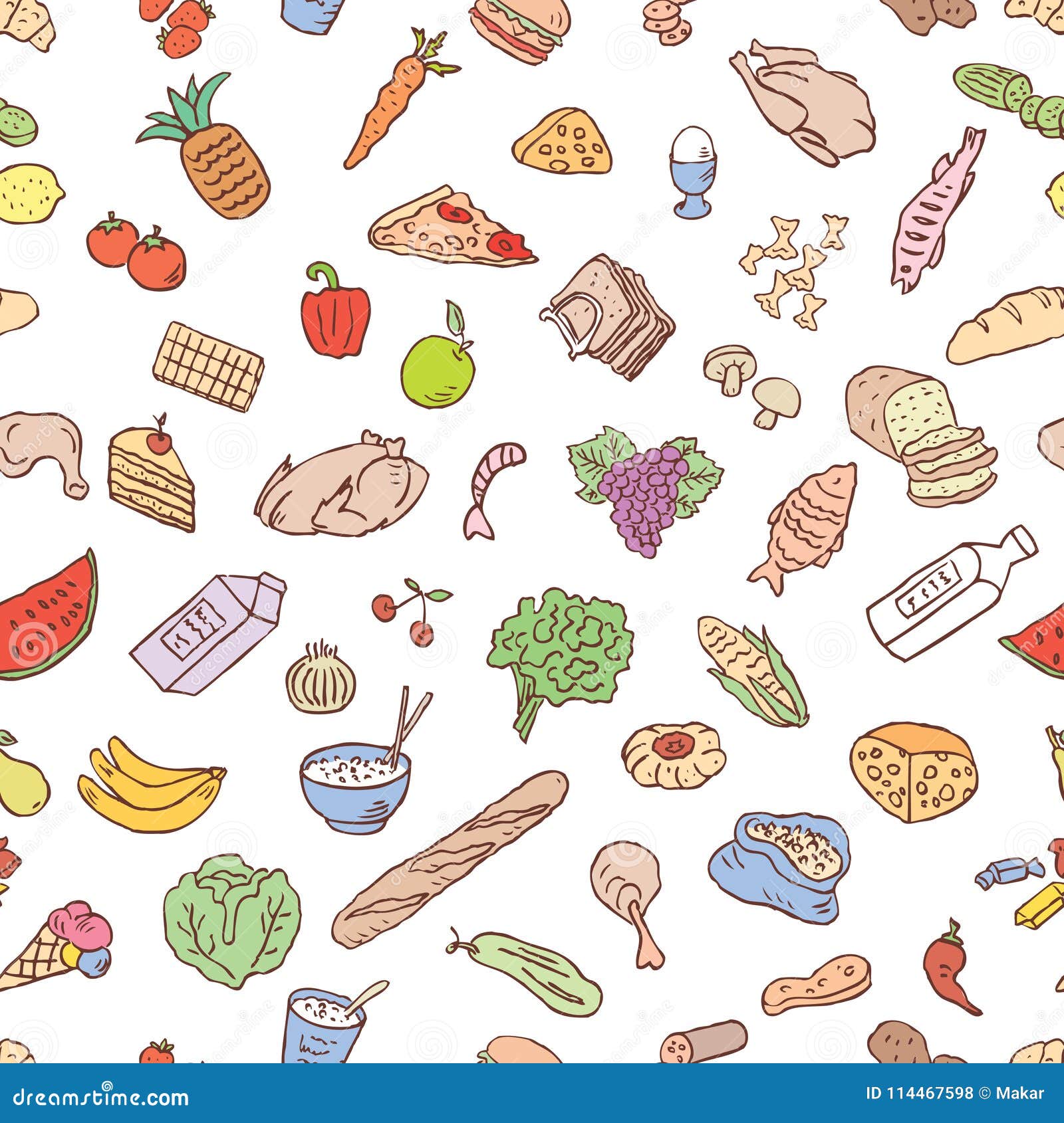 Pattern of the Various Foodstuff Stock Vector - Illustration of hand ...