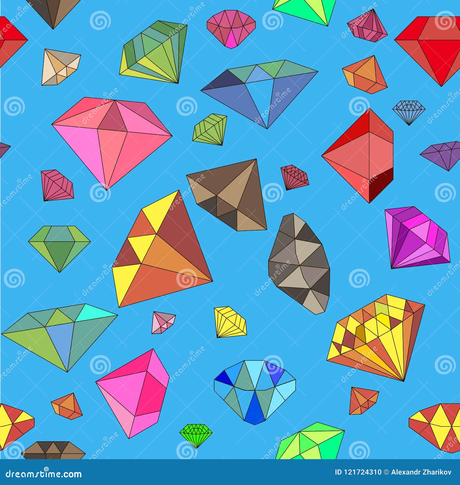 The Pattern of Various Gems on a Bright Background Stock Illustration ...