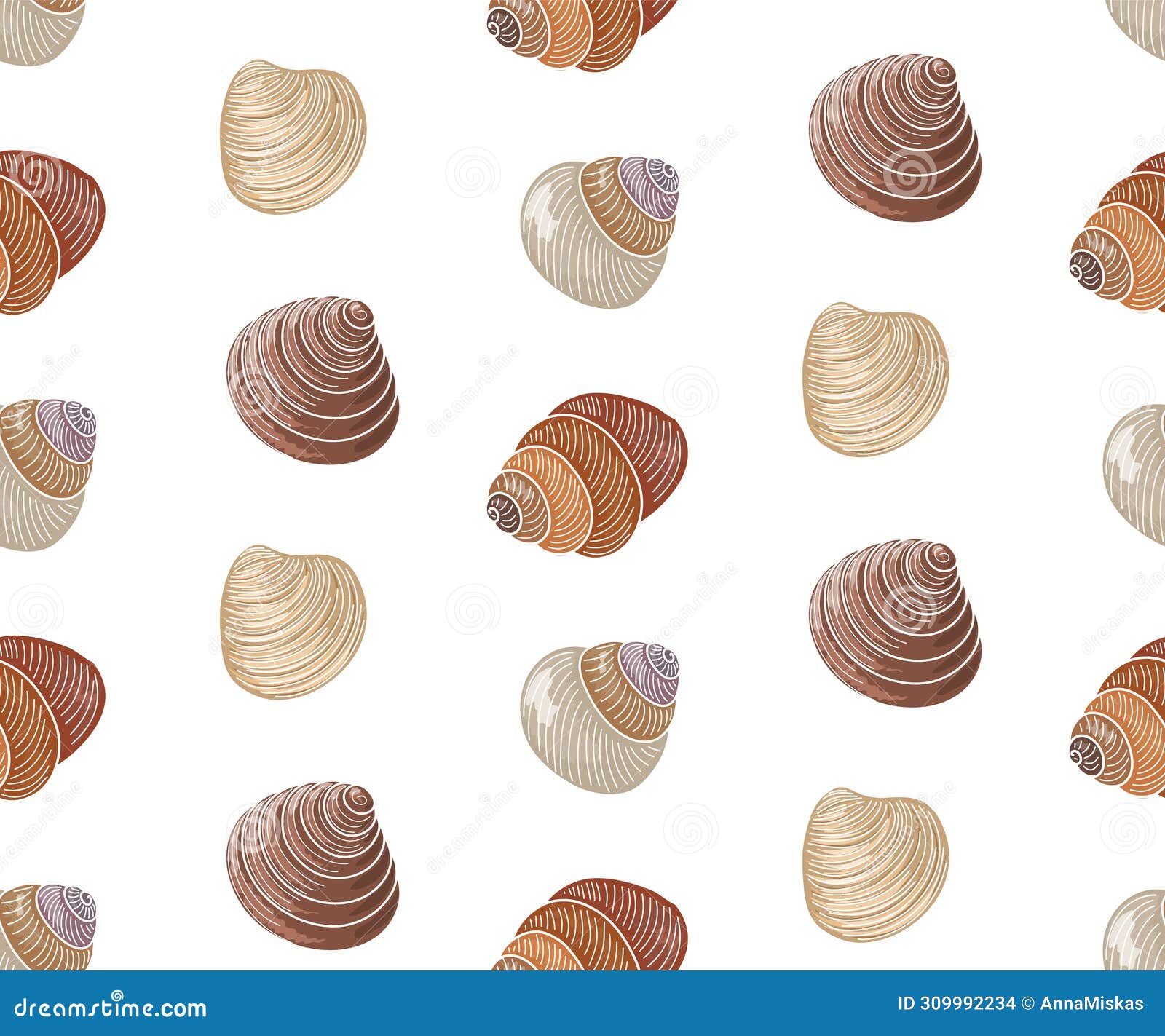 Pattern with Various Shells, Seamless Pattern with Shells. Stock Vector ...