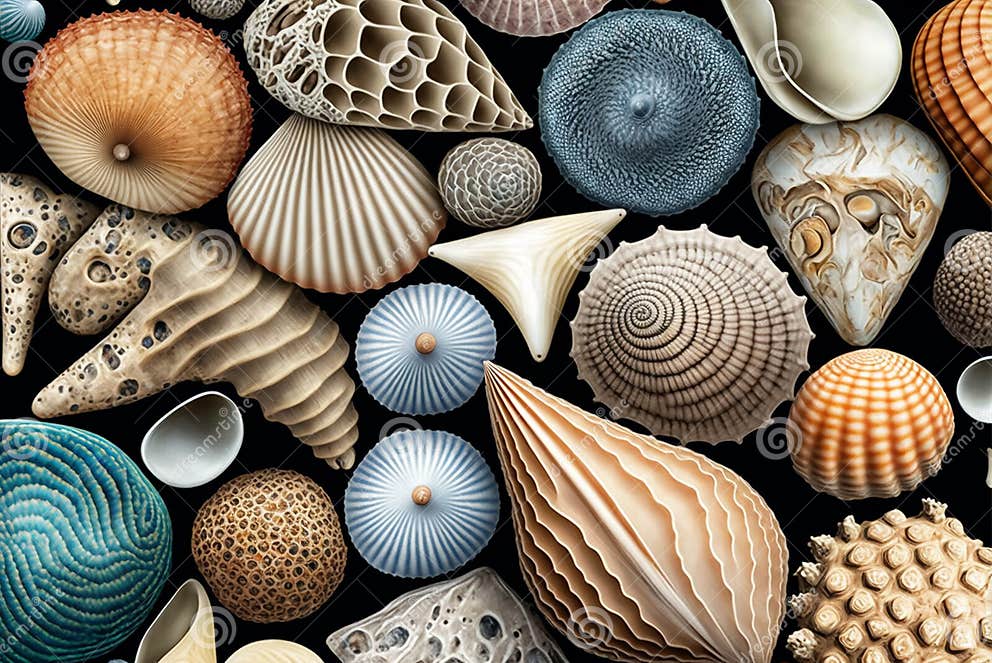 Pattern of Various Sea Shells. Generative AI Stock Illustration ...