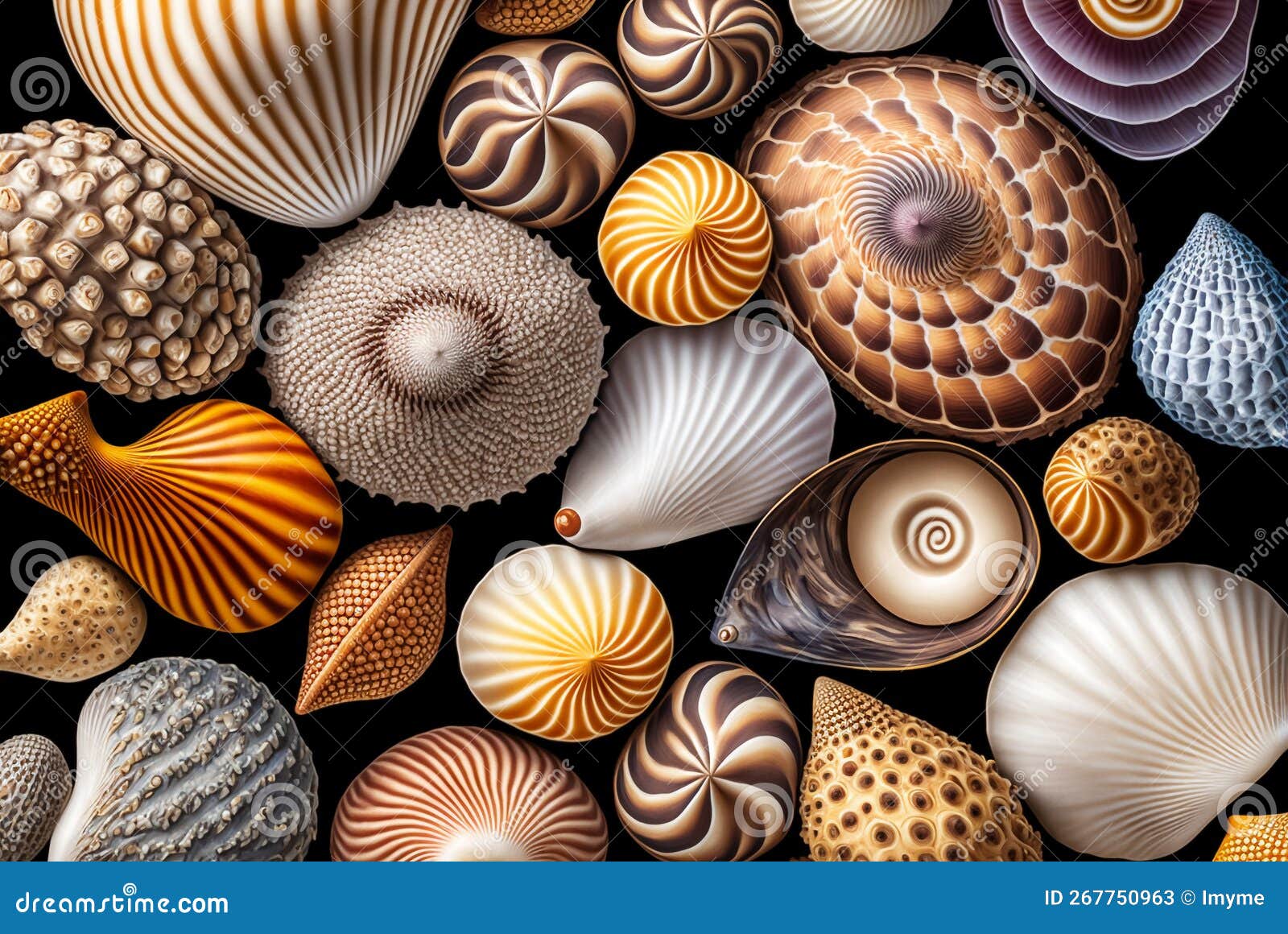 Pattern of Various Sea Shells. Generative AI Stock Illustration ...