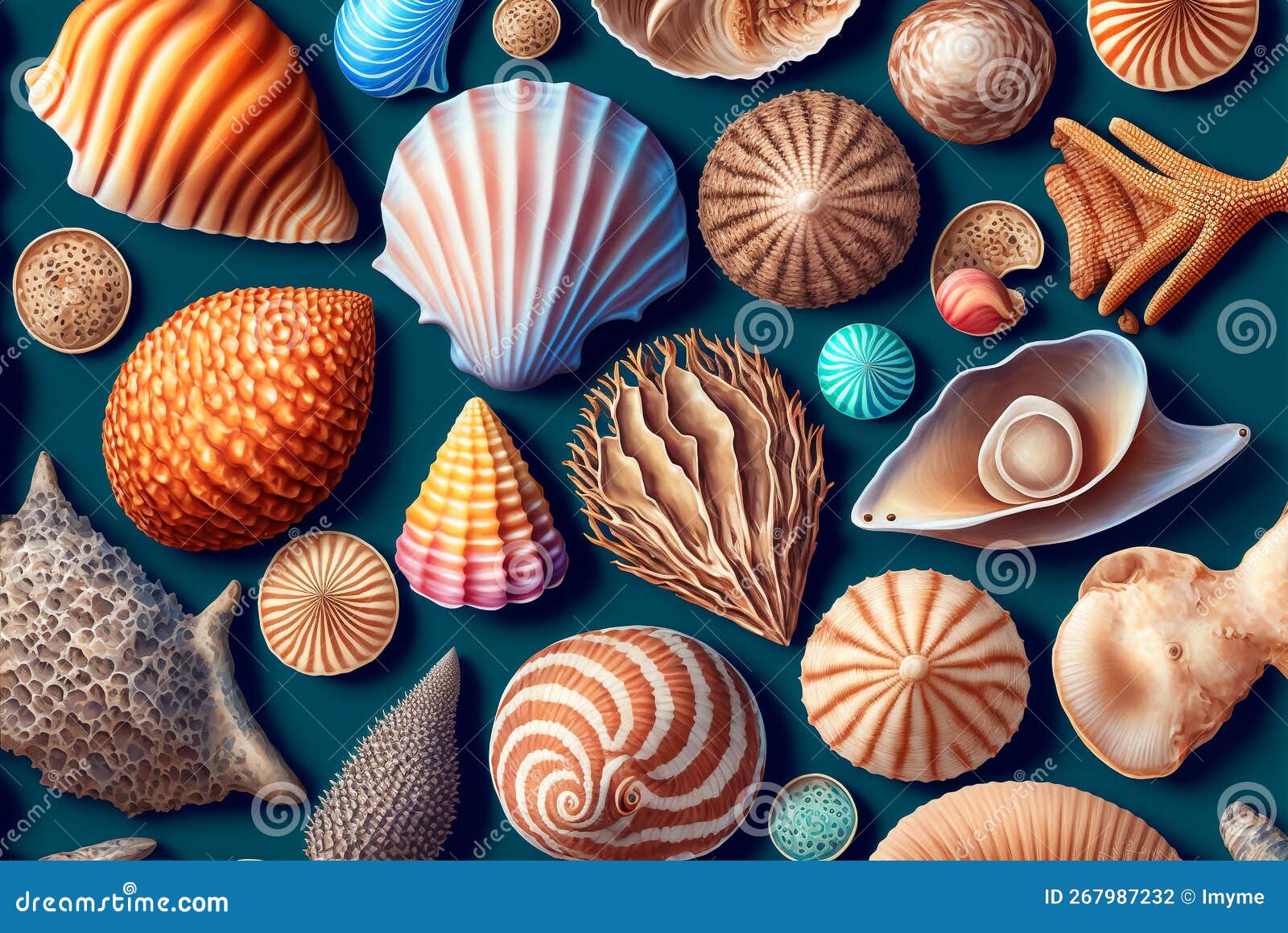 Pattern of Various Sea Shells. Generative AI Stock Illustration ...