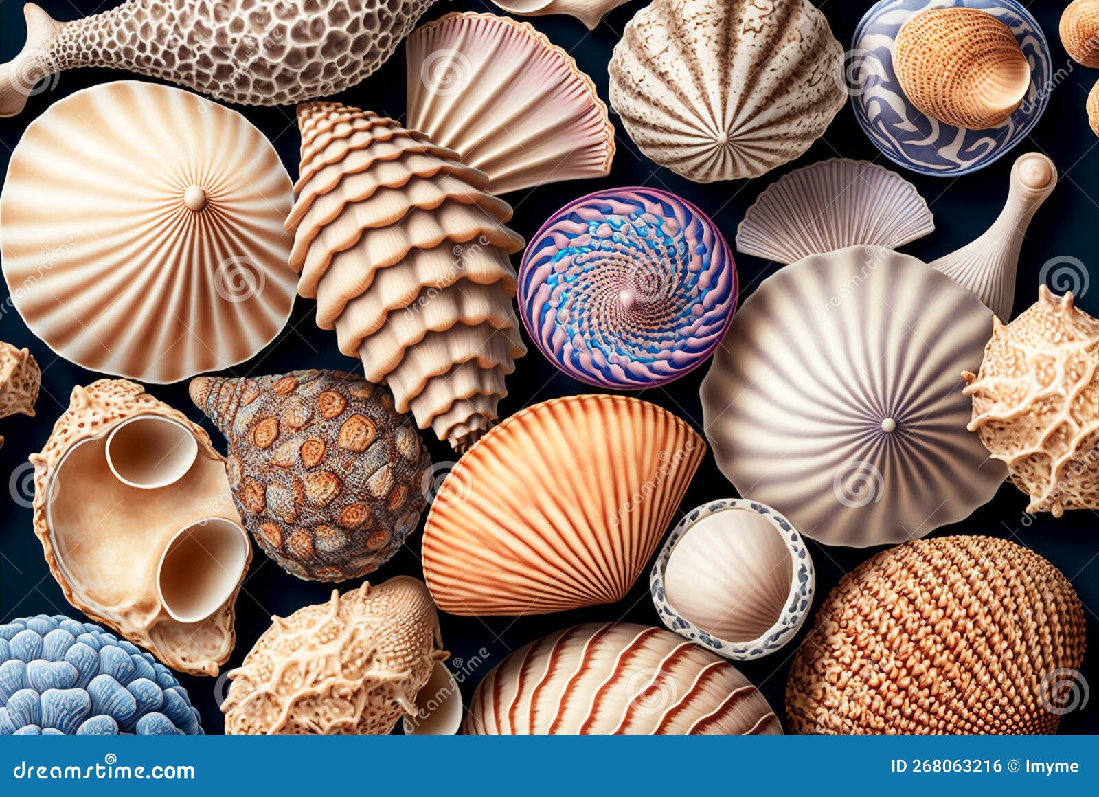 Pattern of Various Sea Shells. Generative AI Stock Illustration ...