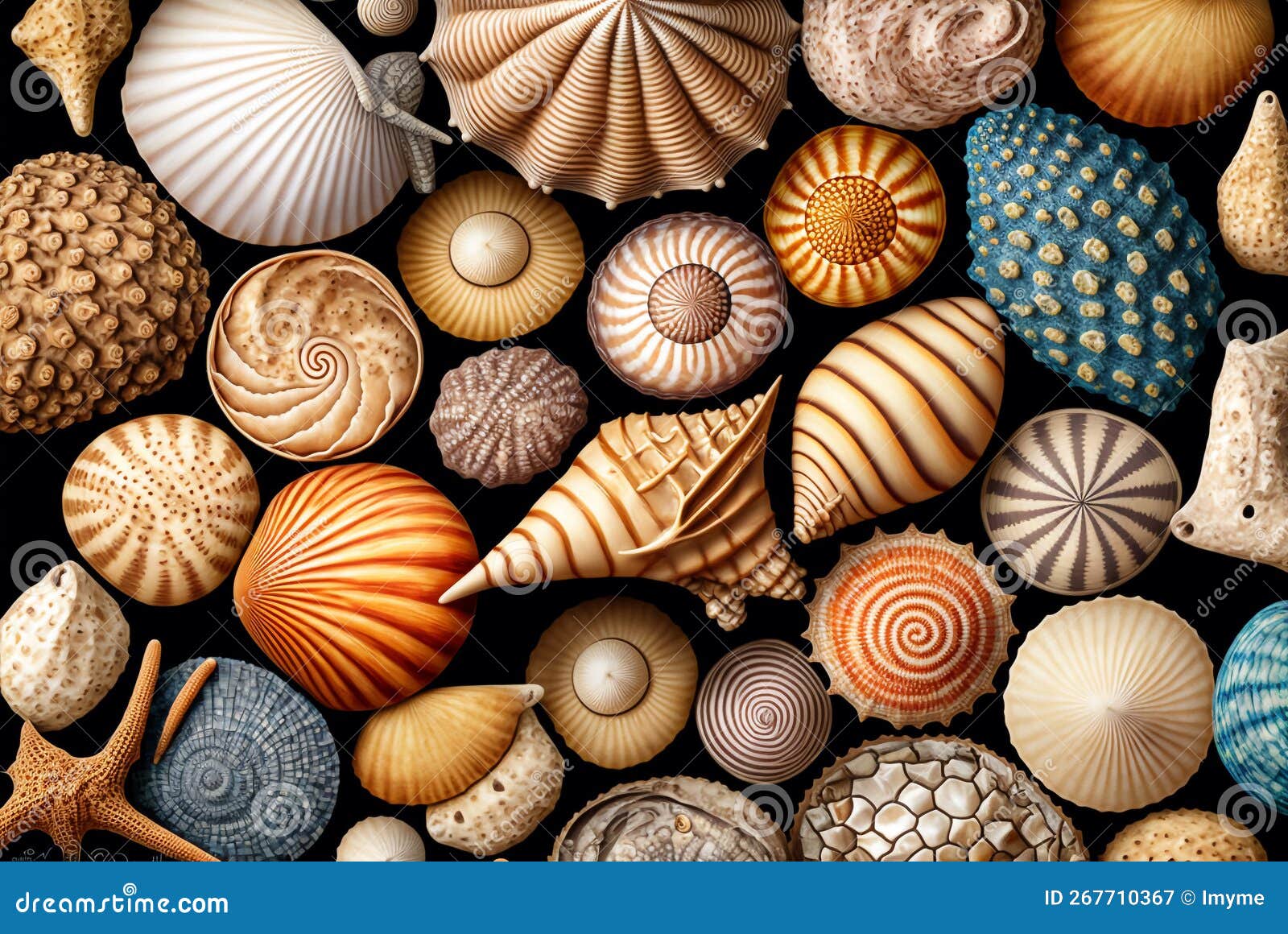 Pattern of Various Sea Shells. Generative AI Stock Illustration ...