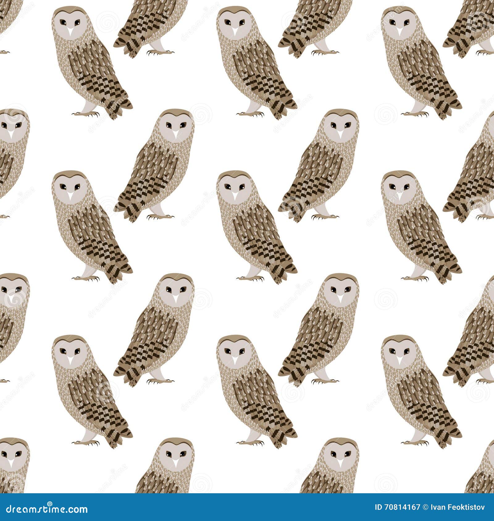 Vector Barn Owls On Brown Background Seamless Repeat Pattern ...