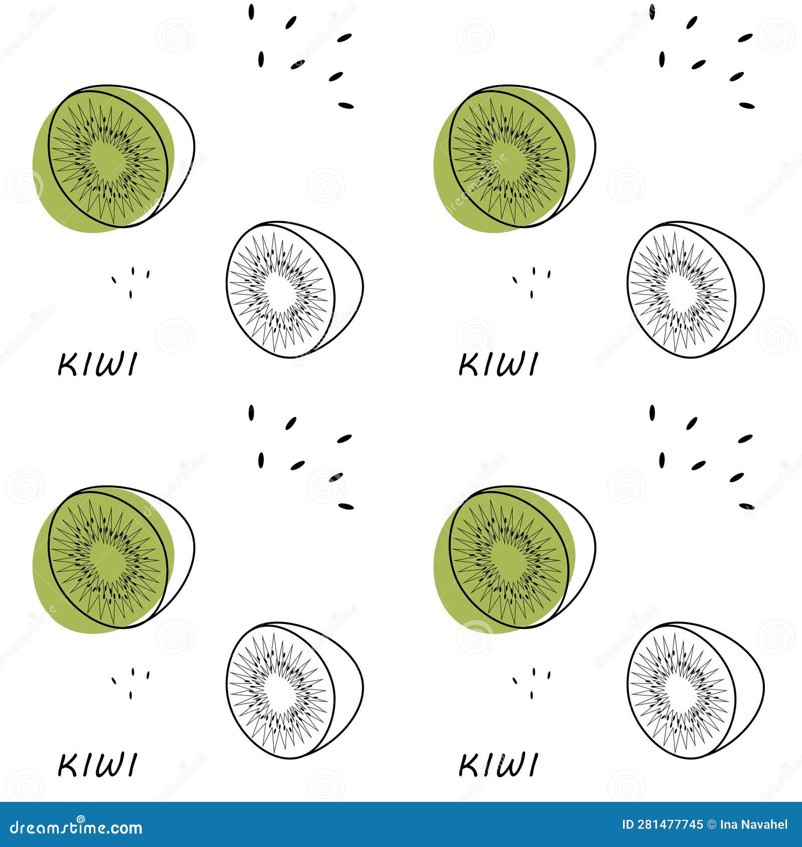 Pattern of a Vector Illustration of a Kiwi Fruit. Lines Art Tropical ...