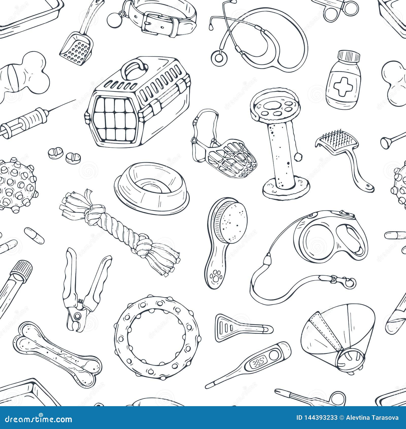 Veterinary Accessories for Care Cats and Dogs. Vector Pattern Stock ...