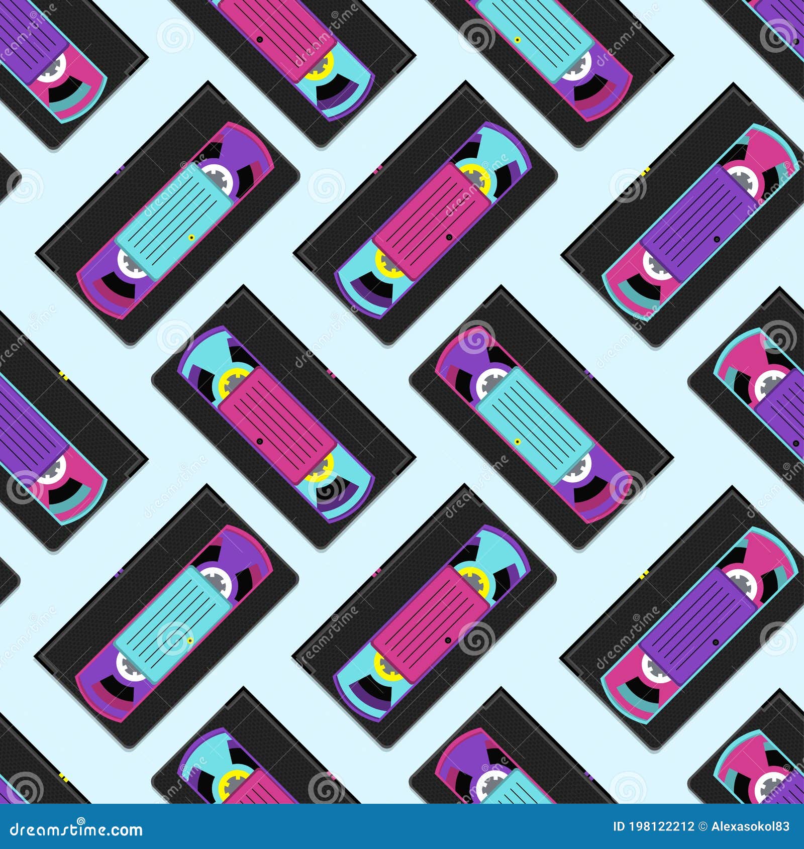 Pattern Of VHS Videotape Isolated On Blue Background. Vector ...