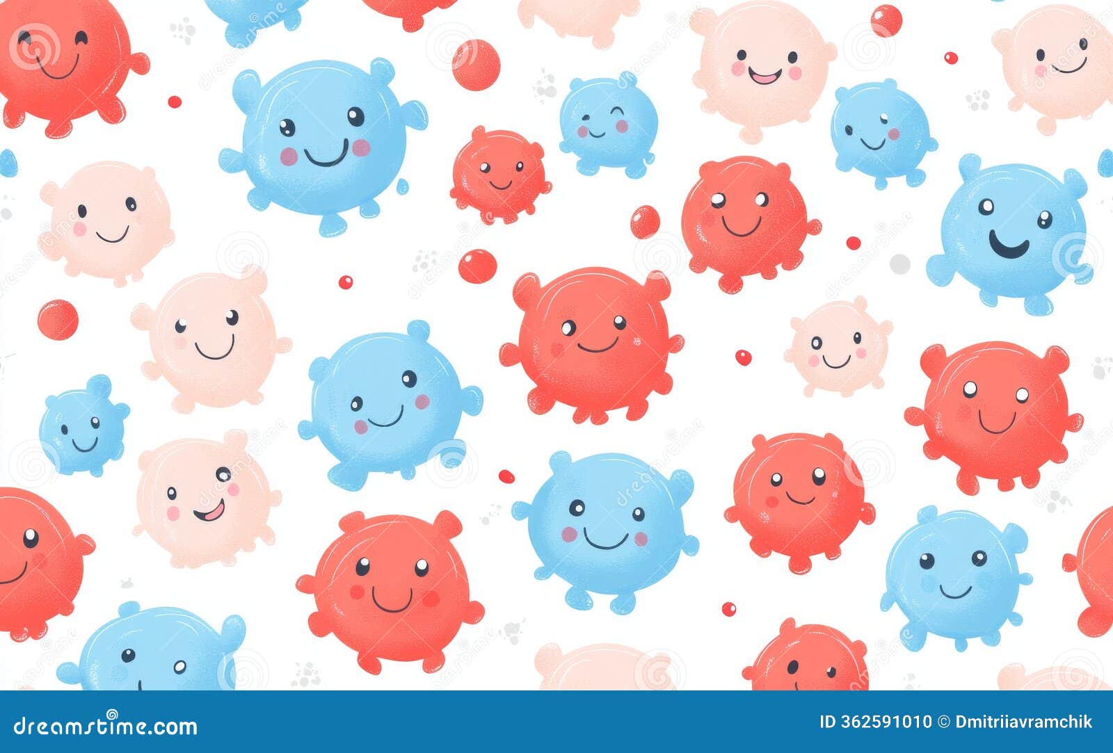 A Pattern of Vibrant, Smiling Cartoon Viruses on a Light-colored ...