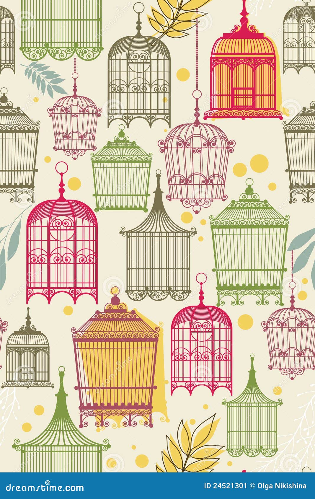 Pattern with Vintag Birdcages Stock Vector - Illustration of card ...