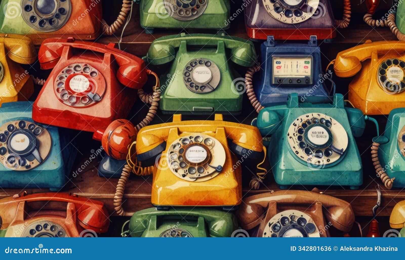 Pattern with Vintage Hardware Phones of Different Colors on Colored ...