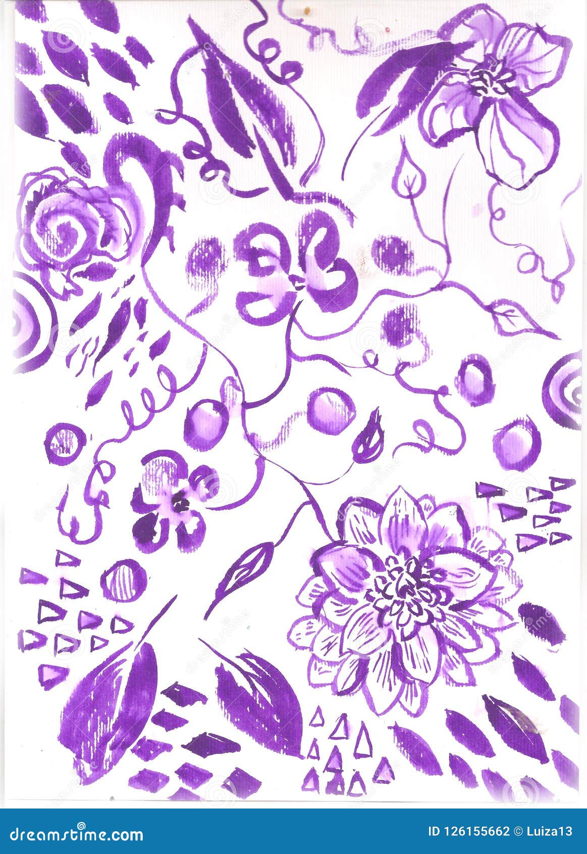 Pattern of Violet Linear Flowers on a Purple Background, in a Chaotic ...