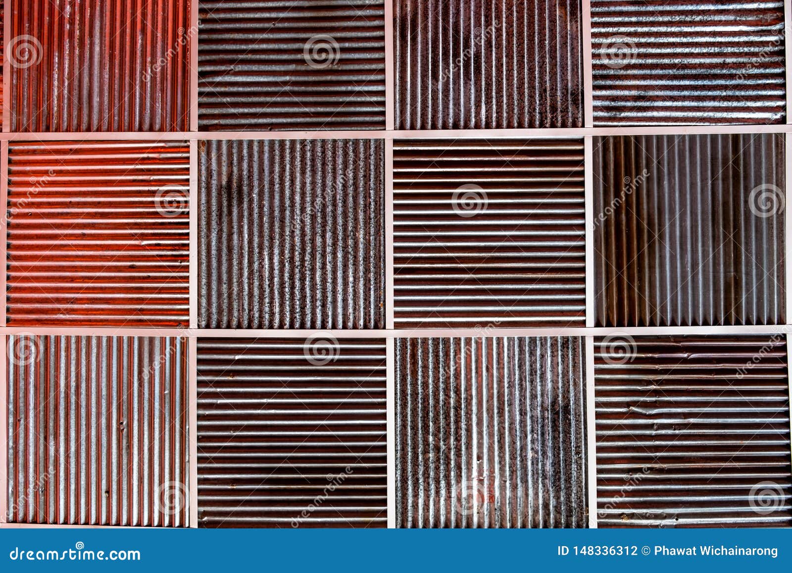 Pattern of Wall Made of Old and New Galvanized Steel Sheet in Square ...