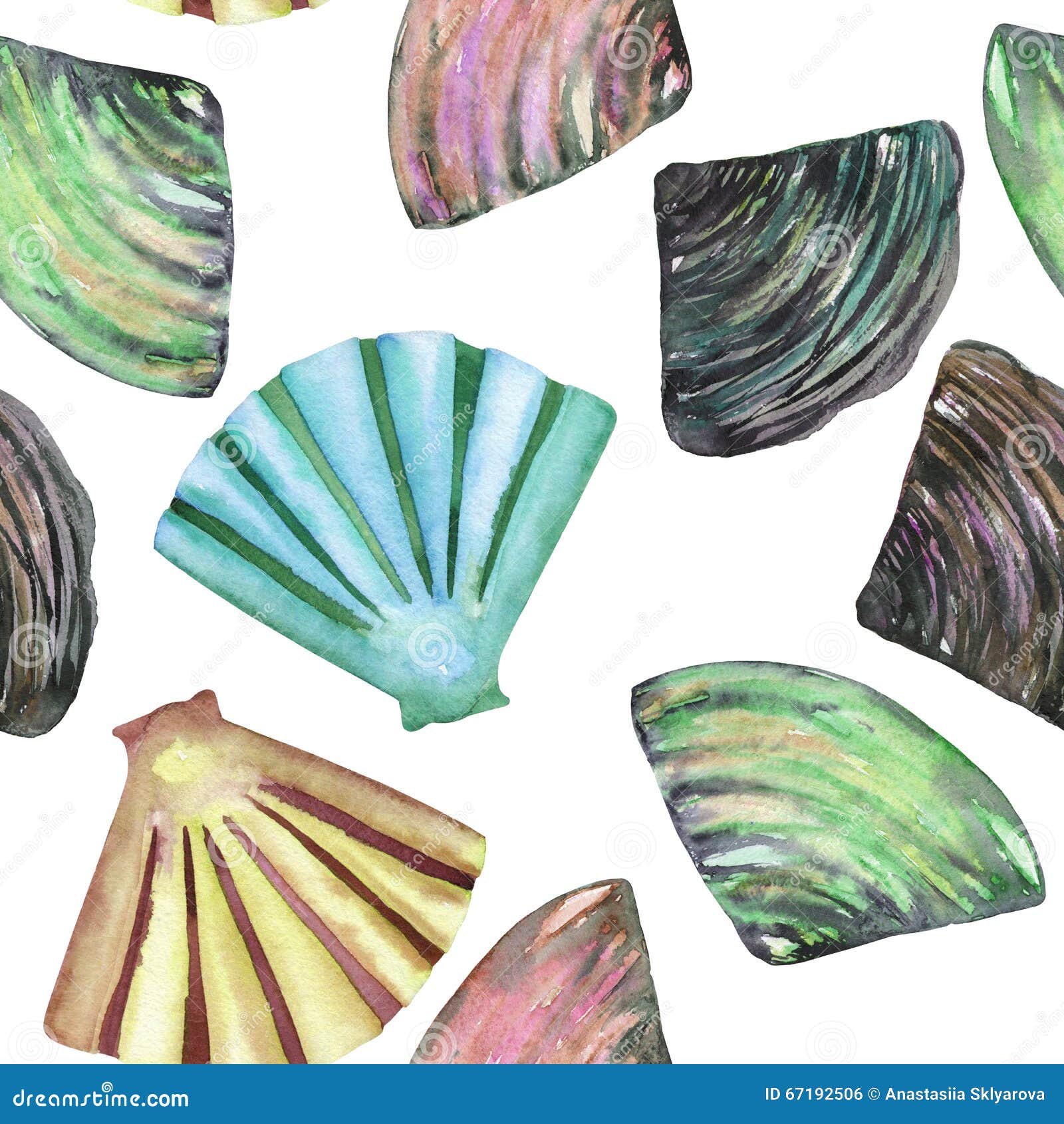 A Pattern with the Watercolor Shells and Mussels Stock Illustration ...