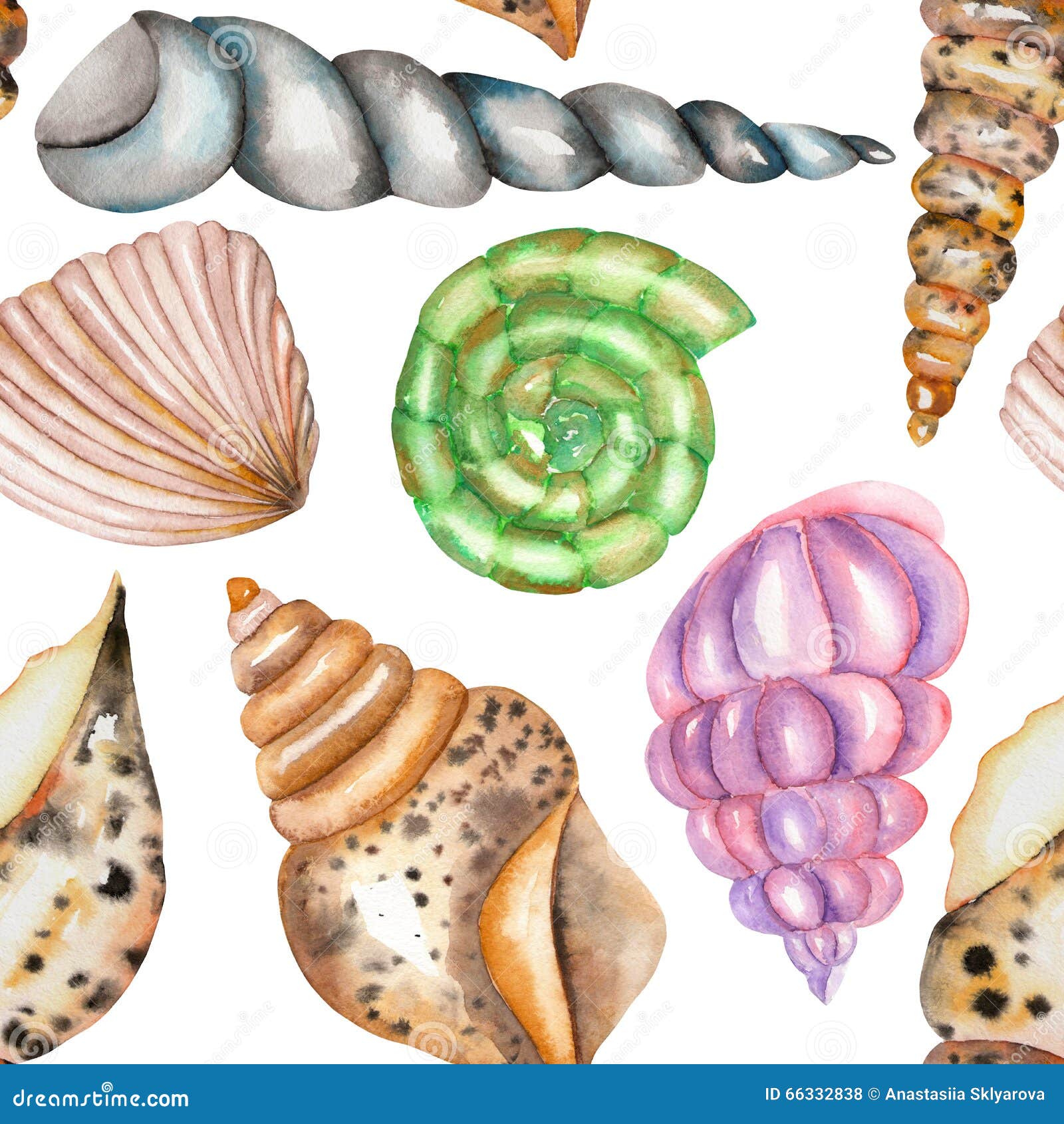 A Pattern with the Watercolor Shells Stock Illustration - Illustration ...