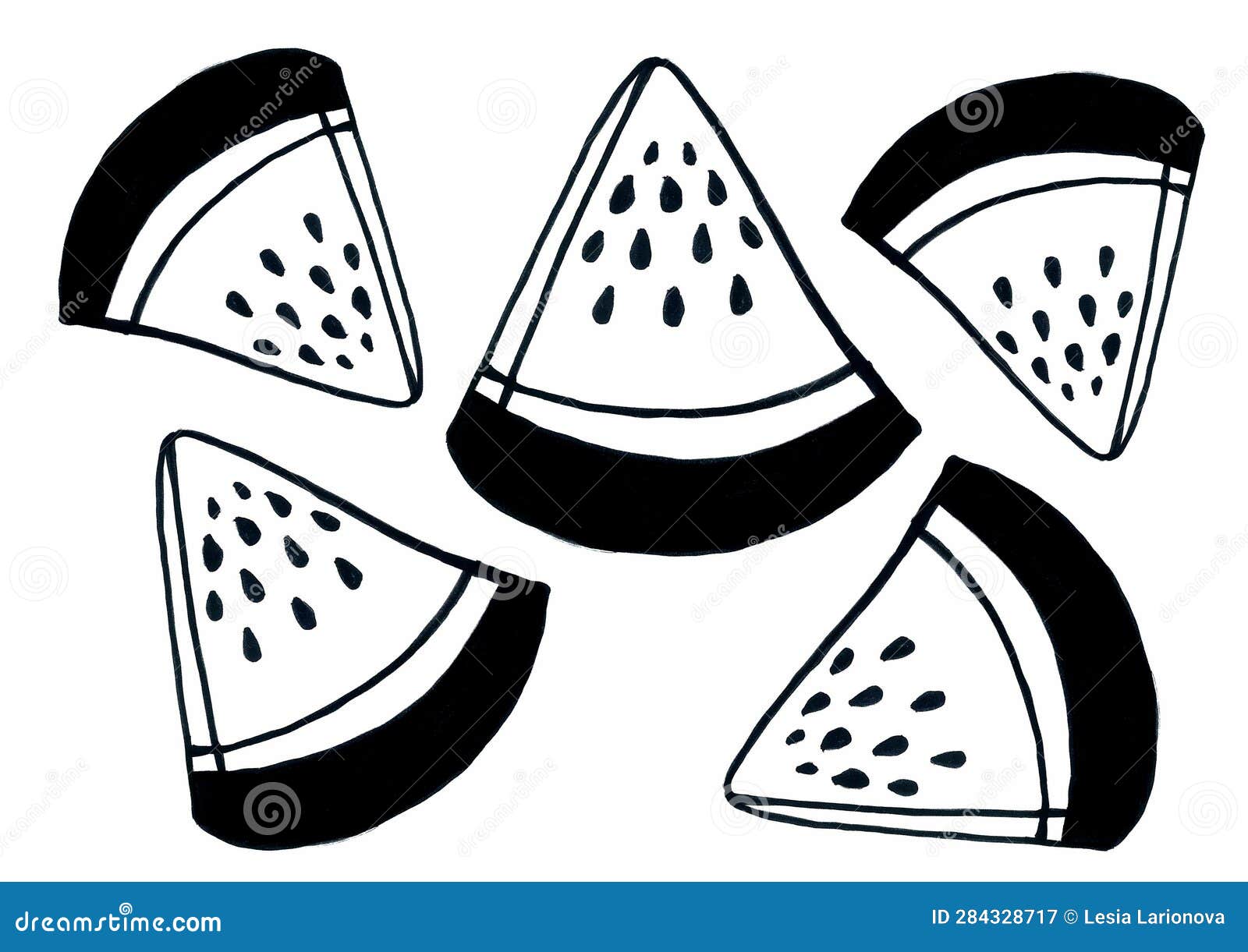 Pattern of Watermelons Cut into Triangular Pieces. Black Outline ...