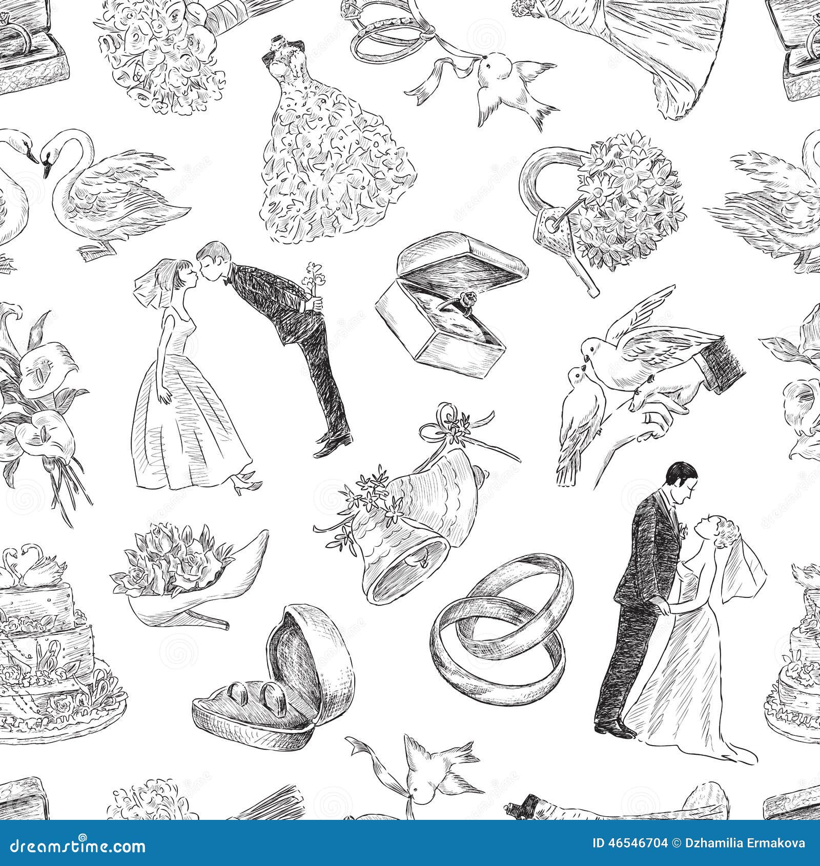 Wedding Symbols Set Hand Drawn With Ink Sketch Cartoon Vector ...