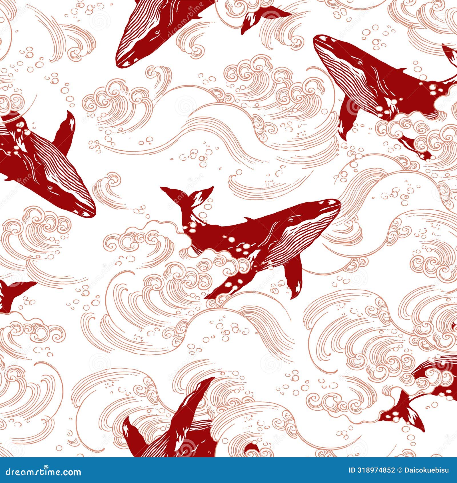 Pattern of a Whale Swimming Bravely in the Ocean, Stock Vector ...