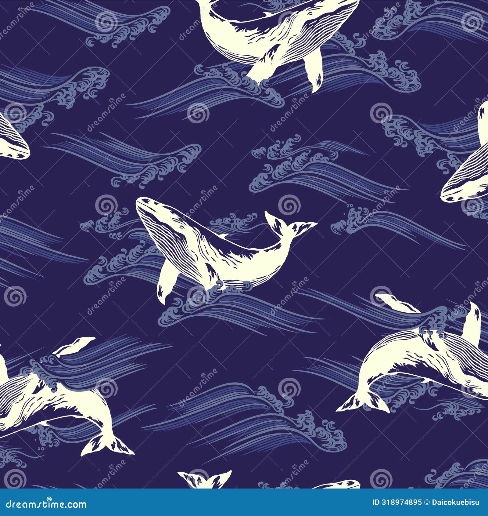 Pattern of a Whale Swimming Bravely in the Ocean, Stock Vector ...