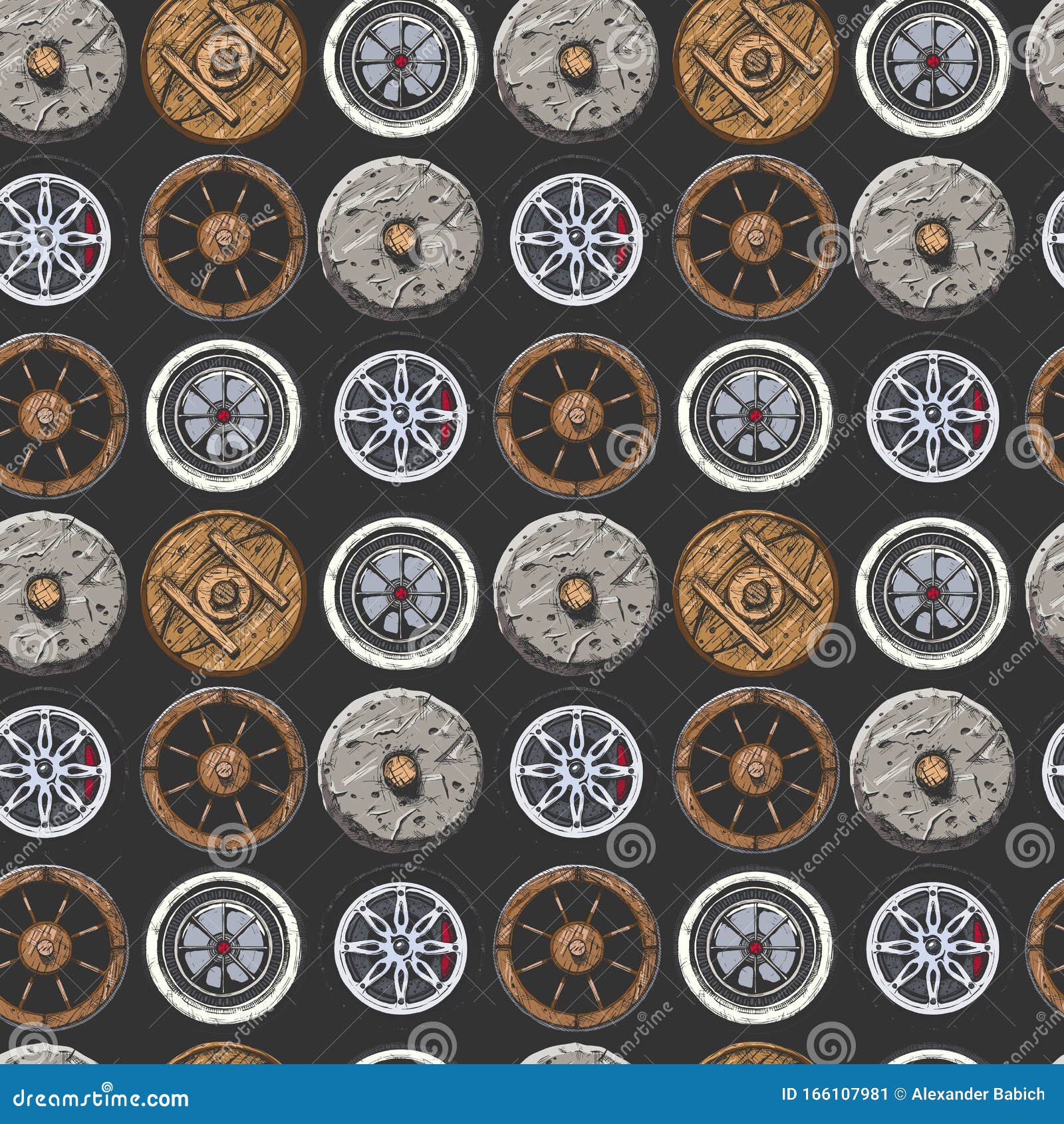 Pattern with Wheel stock vector. Illustration of hand - 166107981