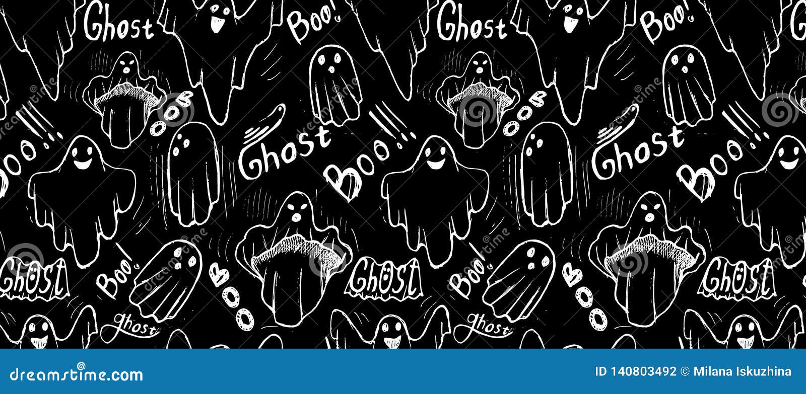 Pattern with Whisper Ghost Hand Draw Stock Vector - Illustration of ...