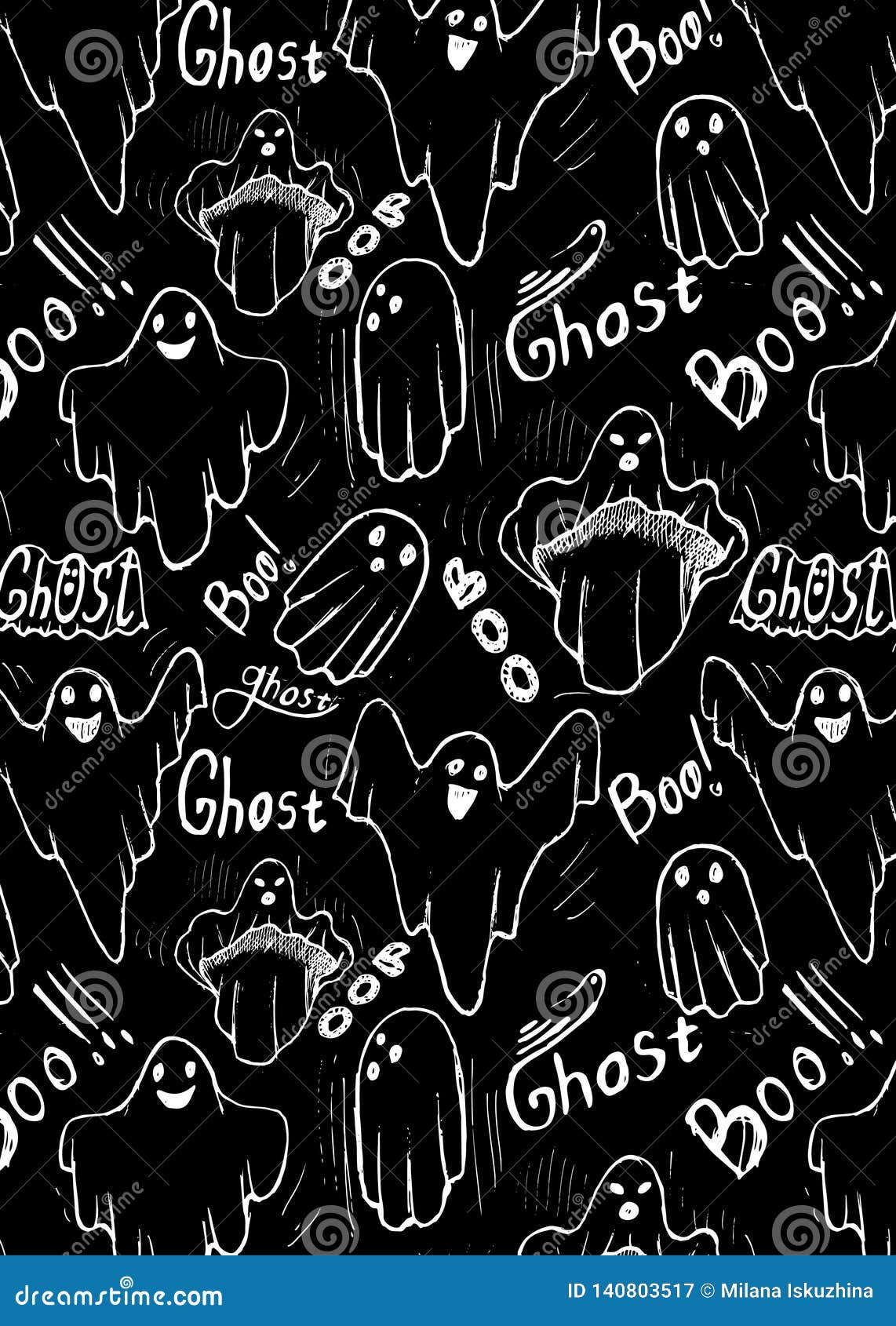 Pattern with Whisper Ghost Hand Draw Stock Vector - Illustration of ...
