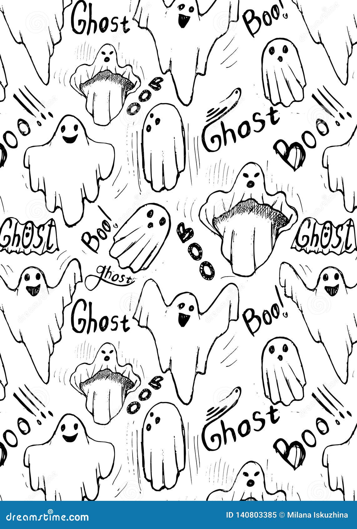 Pattern with Whisper Ghost Hand Draw Stock Vector - Illustration of ...