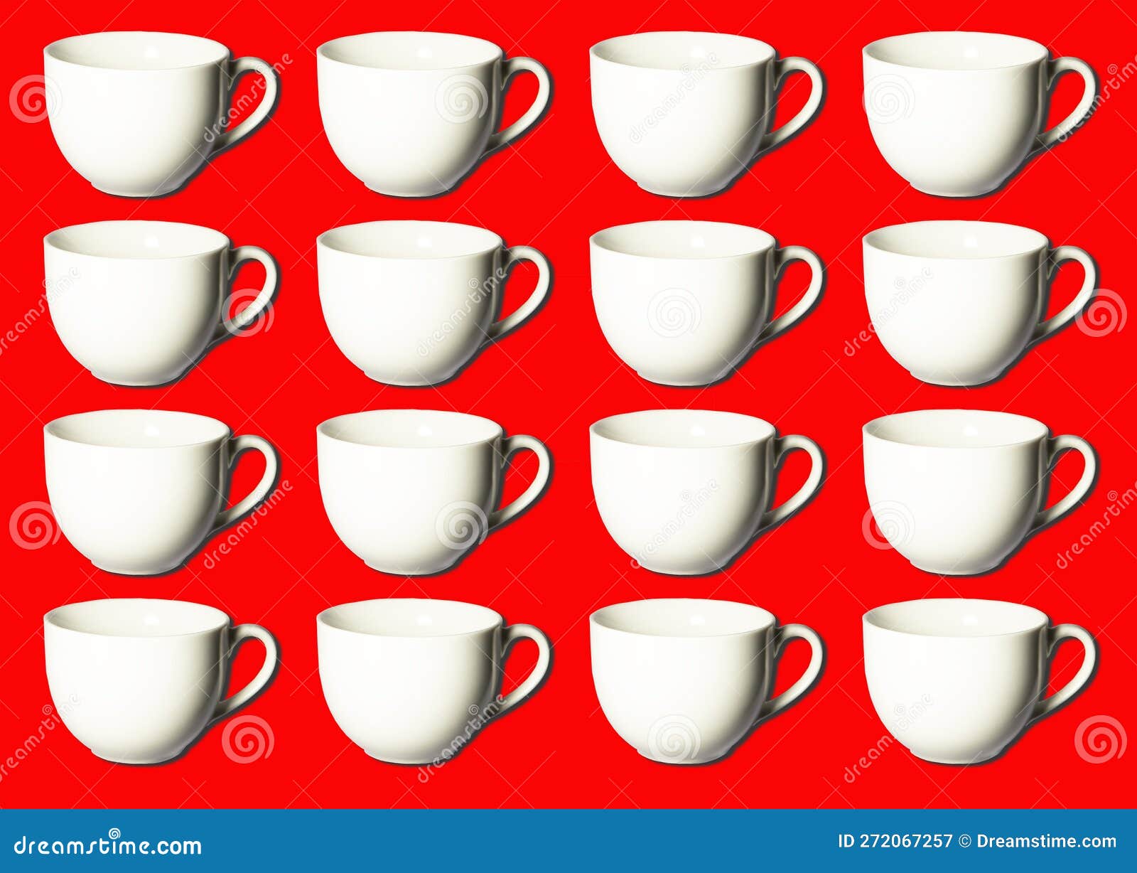 Pattern of White Coffee or Tea Cups Isolated Over Bright Colorful Red ...