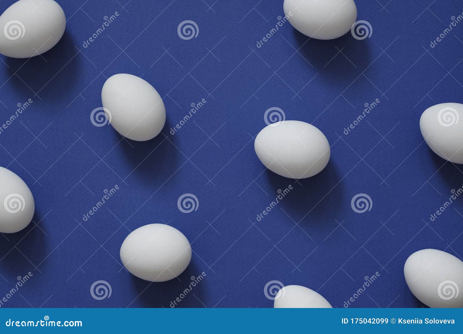 Pattern with White Eggs on Blue Background. Eggs in Minimal Flat Lay ...