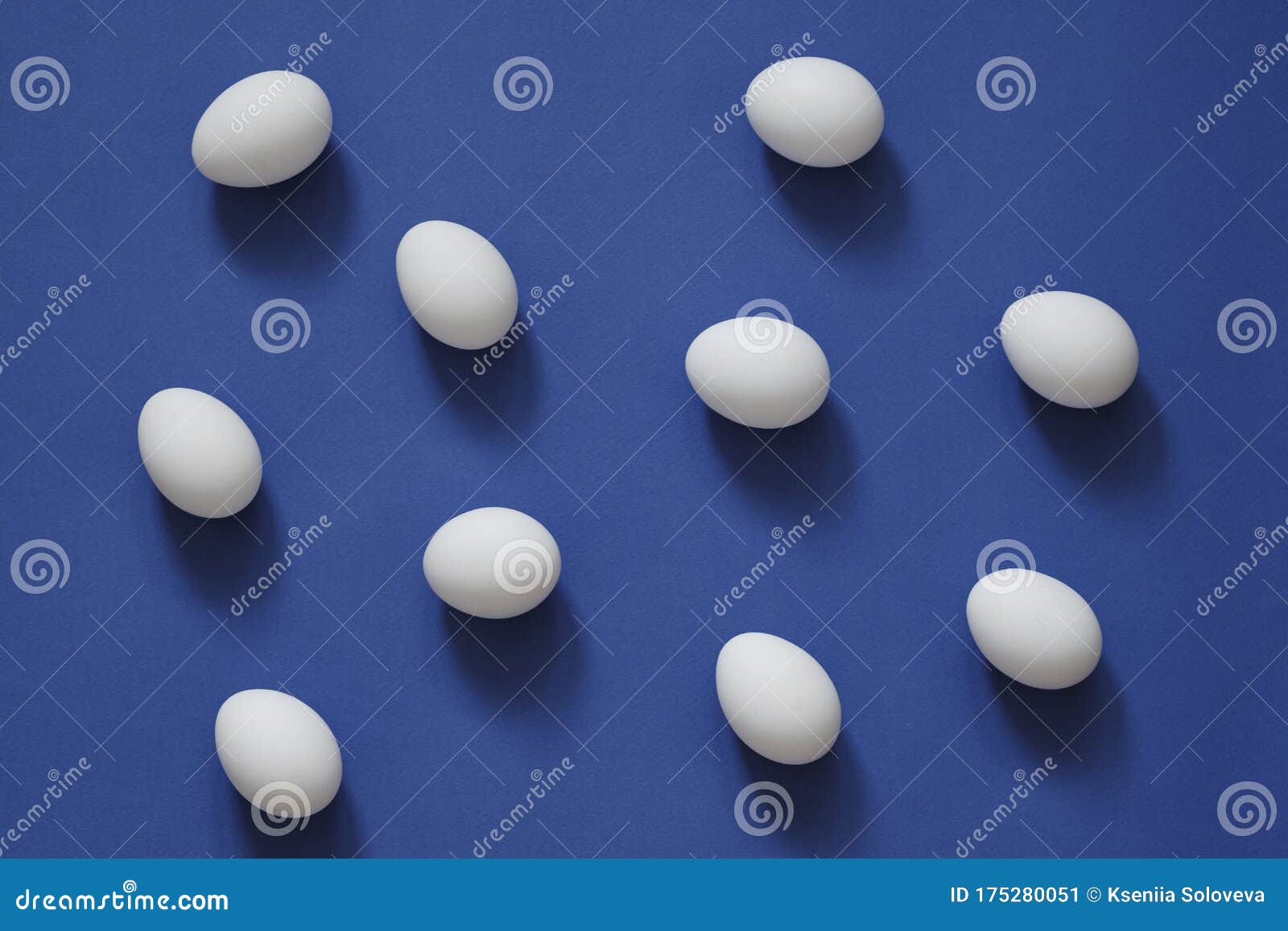 Pattern with White Eggs on Blue Background. Eggs in Minimal Flat Lay ...
