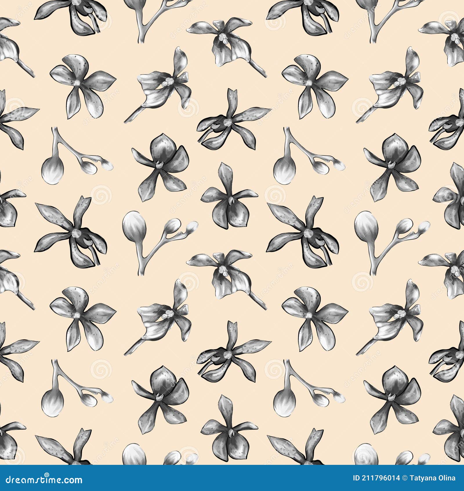 Pattern of White Orchids on a Yellow Background Stock Illustration ...