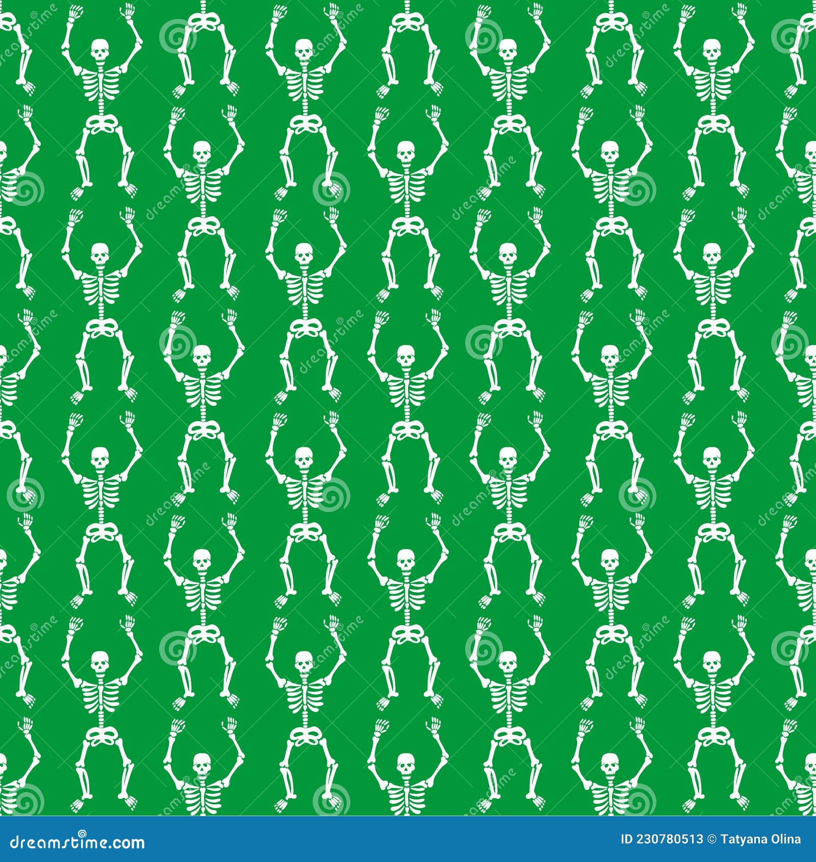 Pattern with White Skeletons on a Green Background Stock Vector ...