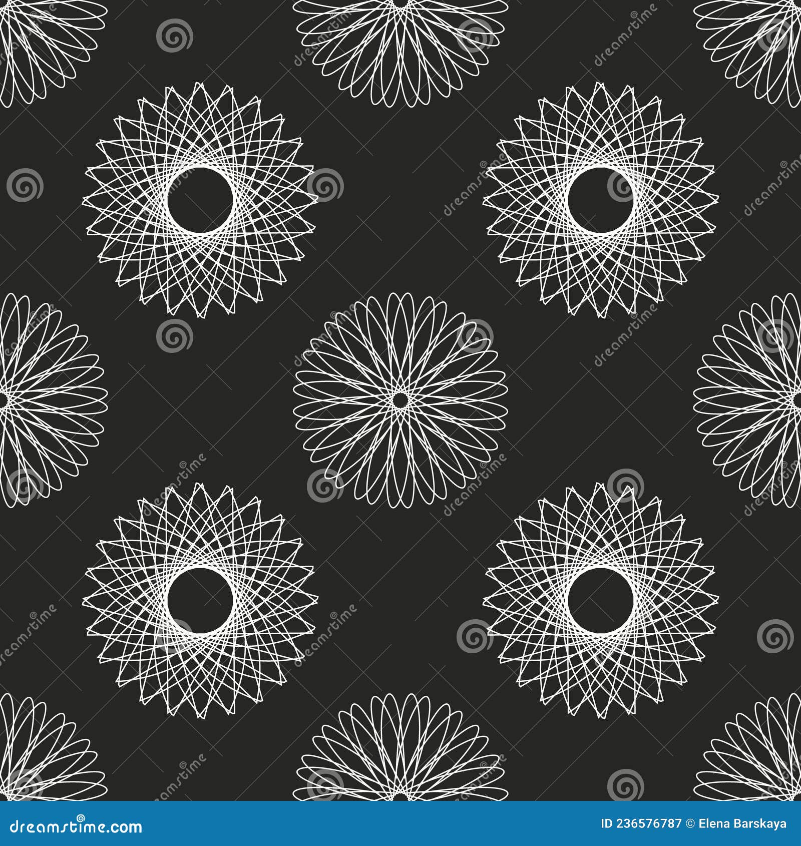 A Pattern of White Spirograph Mandala and Floral on a Black Background ...