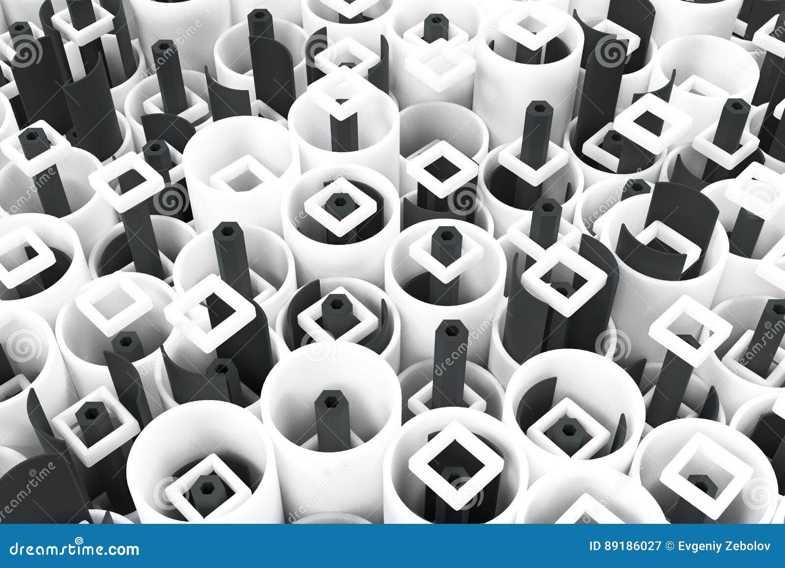 Pattern of White Tubes, Repeated Square Elements, Black Hexagons Stock ...