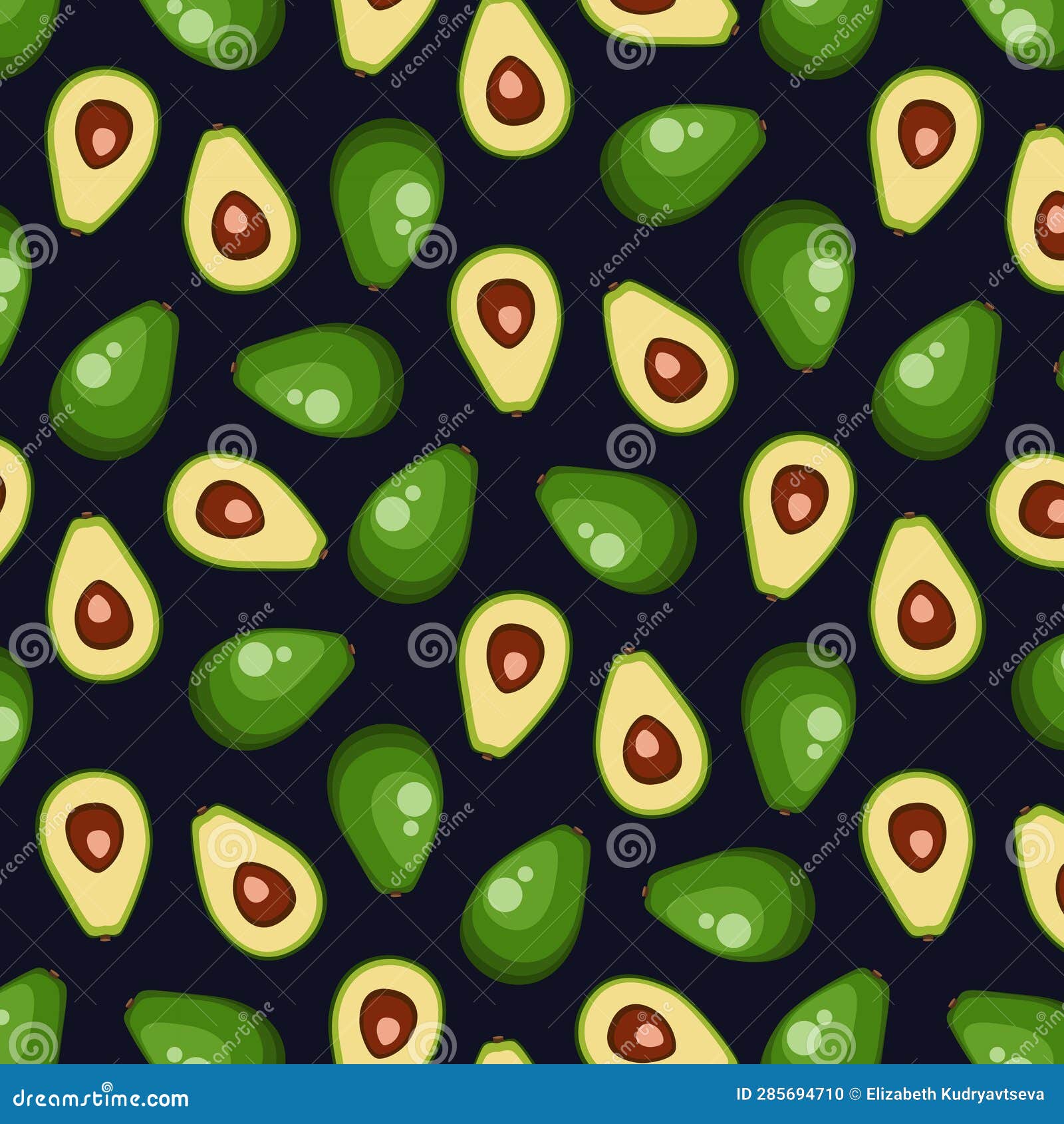 A Pattern with a Whole Avocado on a Blue Background Stock Vector ...