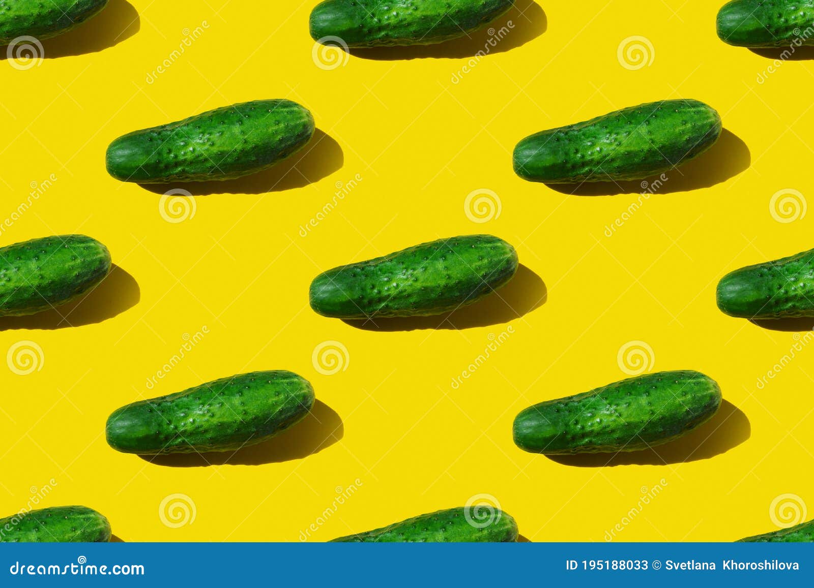 Pattern with a Whole Green Cucumber with a Hard Clear Shadow on a ...