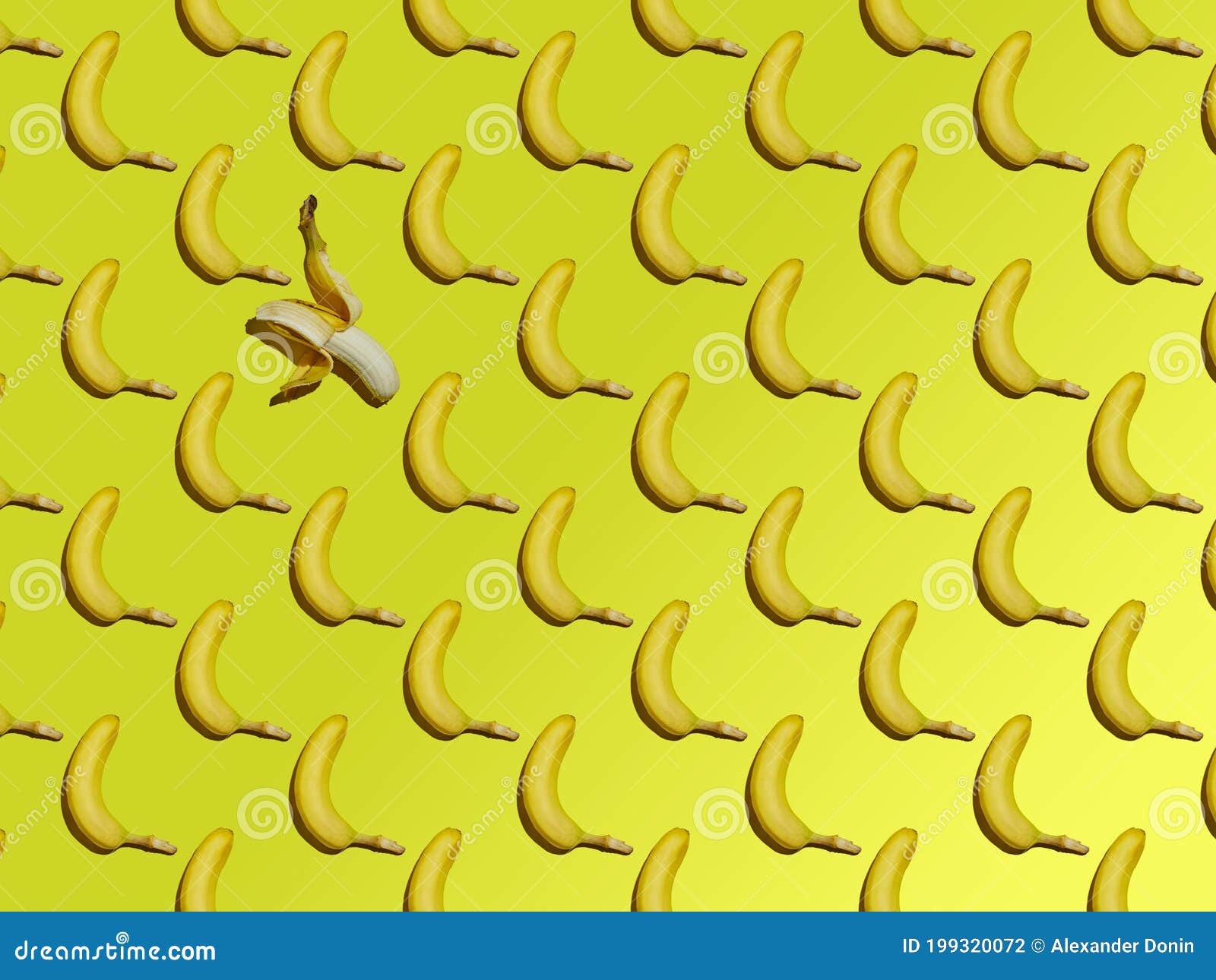 A Pattern from a Whole Ripe Bananas Isolated on a Yellow Gradient ...