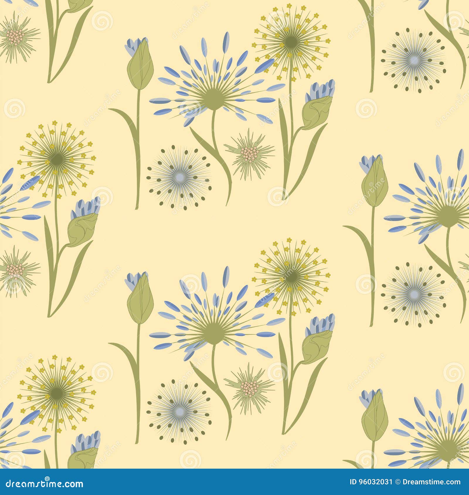 Pattern Wildflowers Gentle Beige Blue Art Creative Vector Stock Vector ...