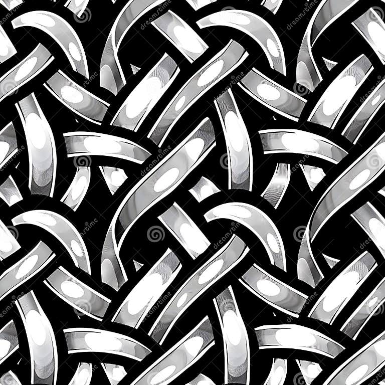 Black and White Ribbons in a Repeating Seamless Pattern, Monochromatic ...