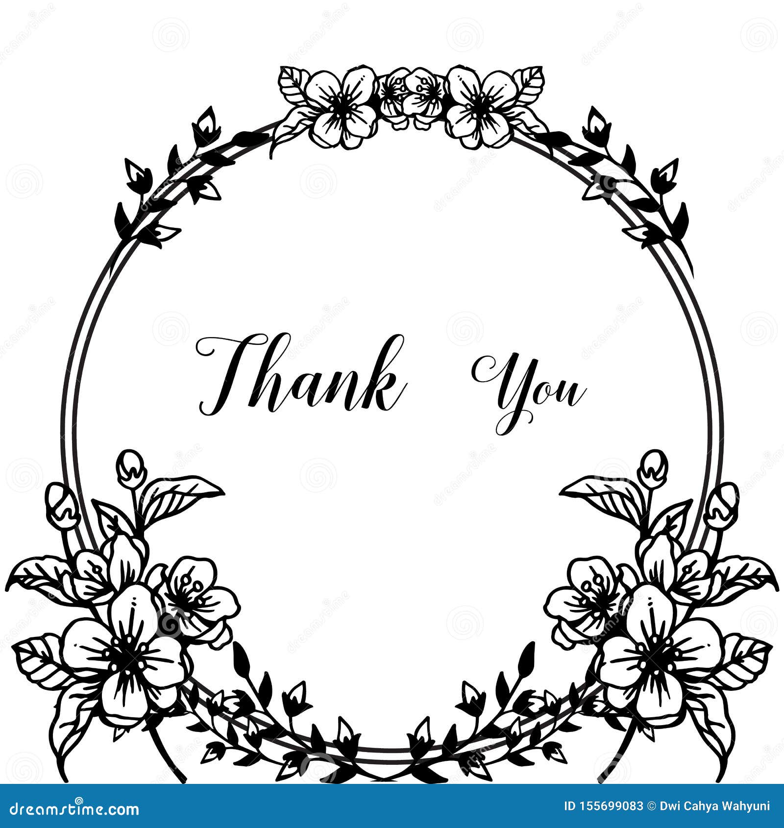 Pattern of Wreath Frame, Black Text Thank You, for Letter, Cards ...