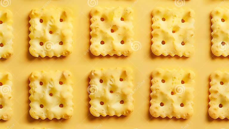 Pattern of Yellow Crackers. Top View of Biscuits Arranged in Rows on a ...