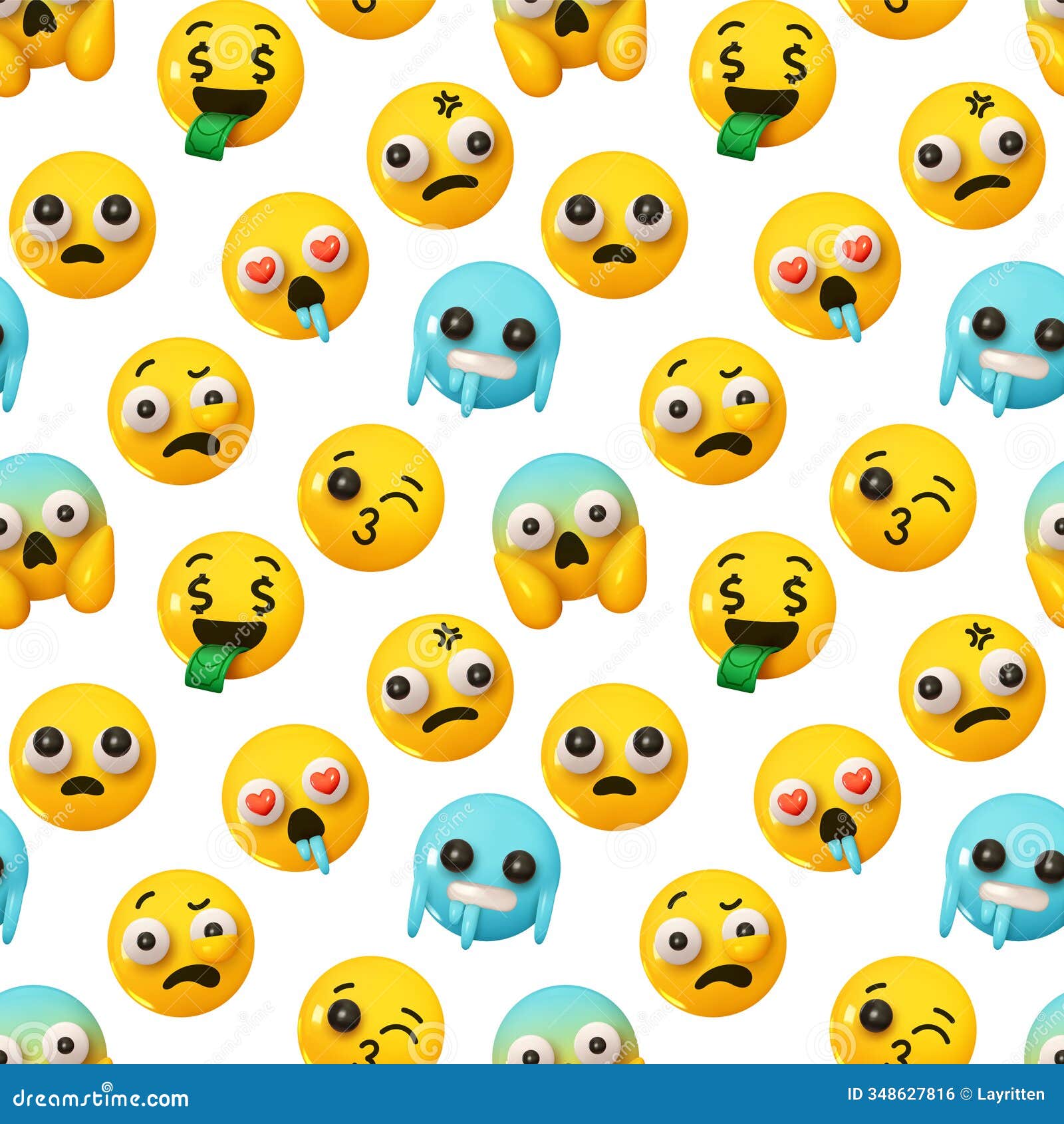 Pattern with Yellow Emoticons and Emotions. Background with Realistic ...
