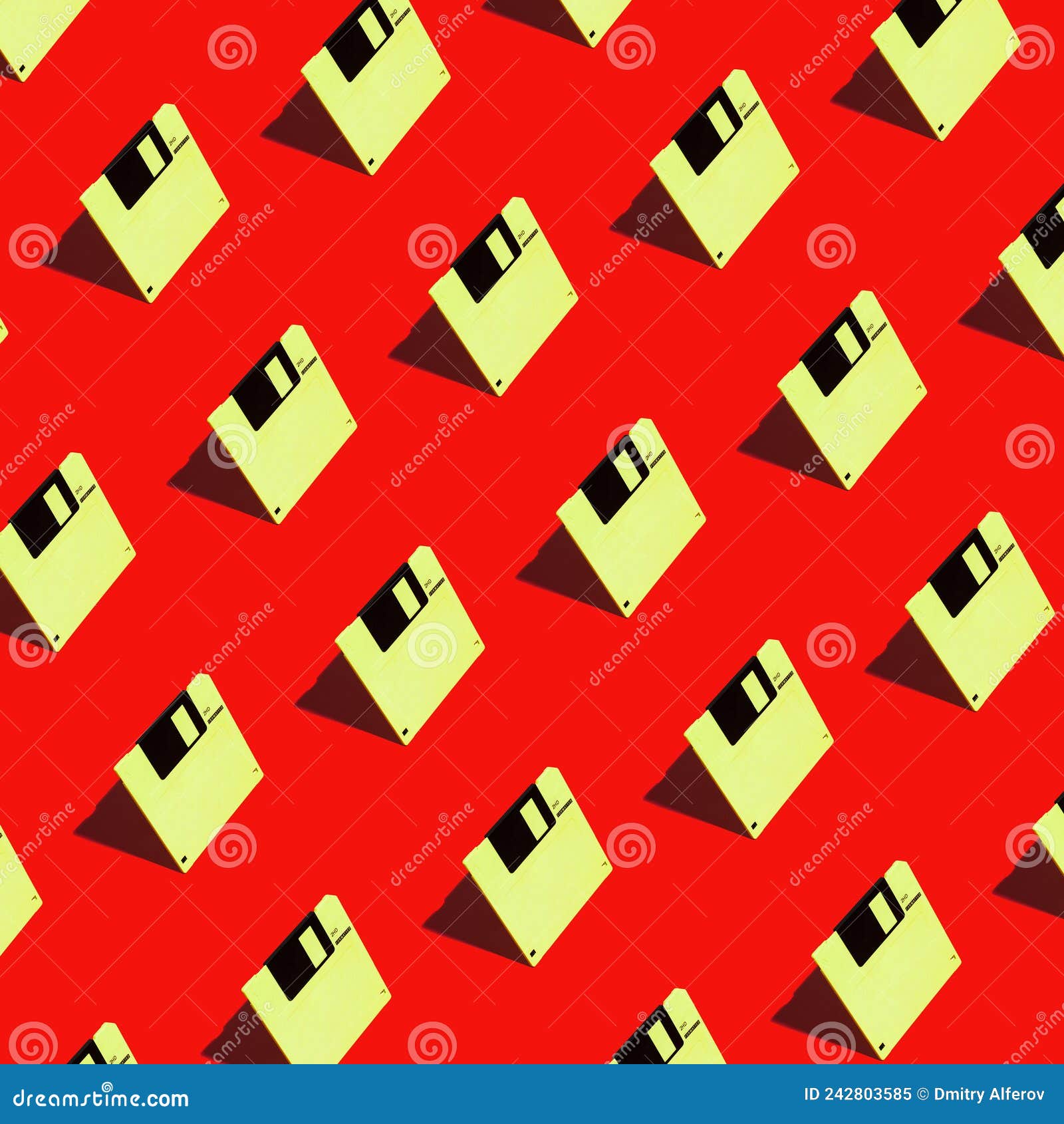 Pattern of Yellow Floppy Disks on a Red Background Stock Image - Image ...