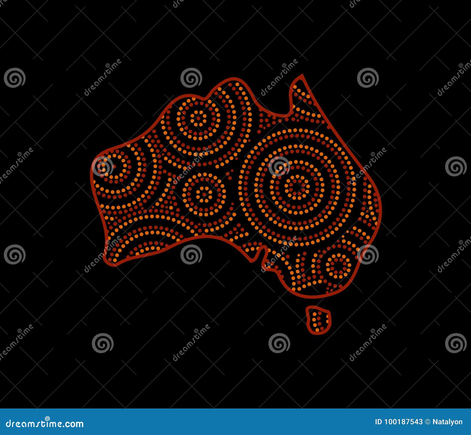 Patterned Australia Map Aboriginal Art on Black, Vector Stock Vector ...