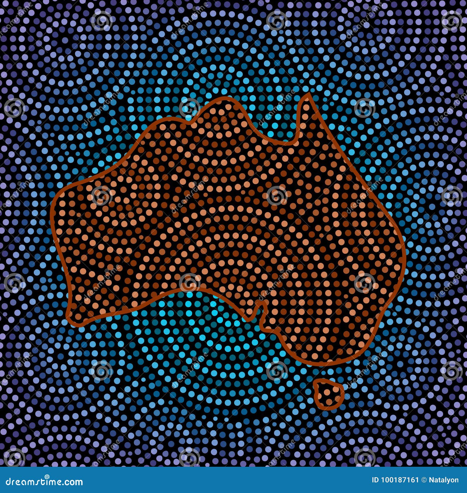Patterned Australia Map Aboriginal Art On Black, Vector | CartoonDealer ...